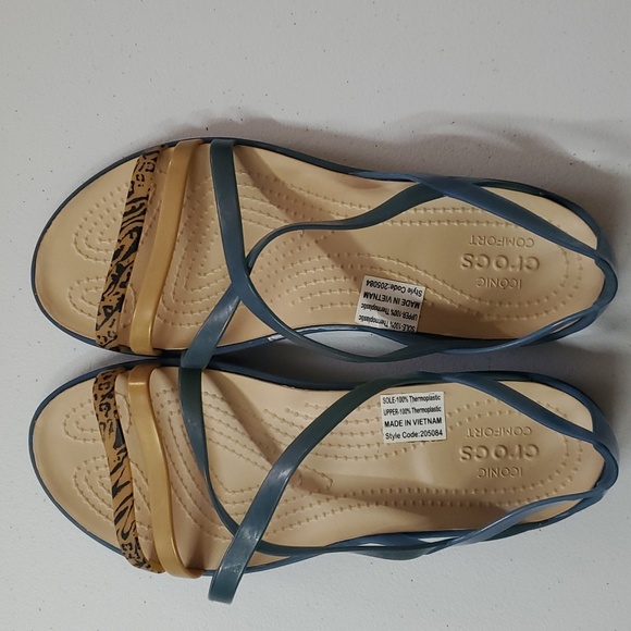 CROCS | Shoes | Blue Tan Crocs Strap Sandals Size 6 | Poshmark